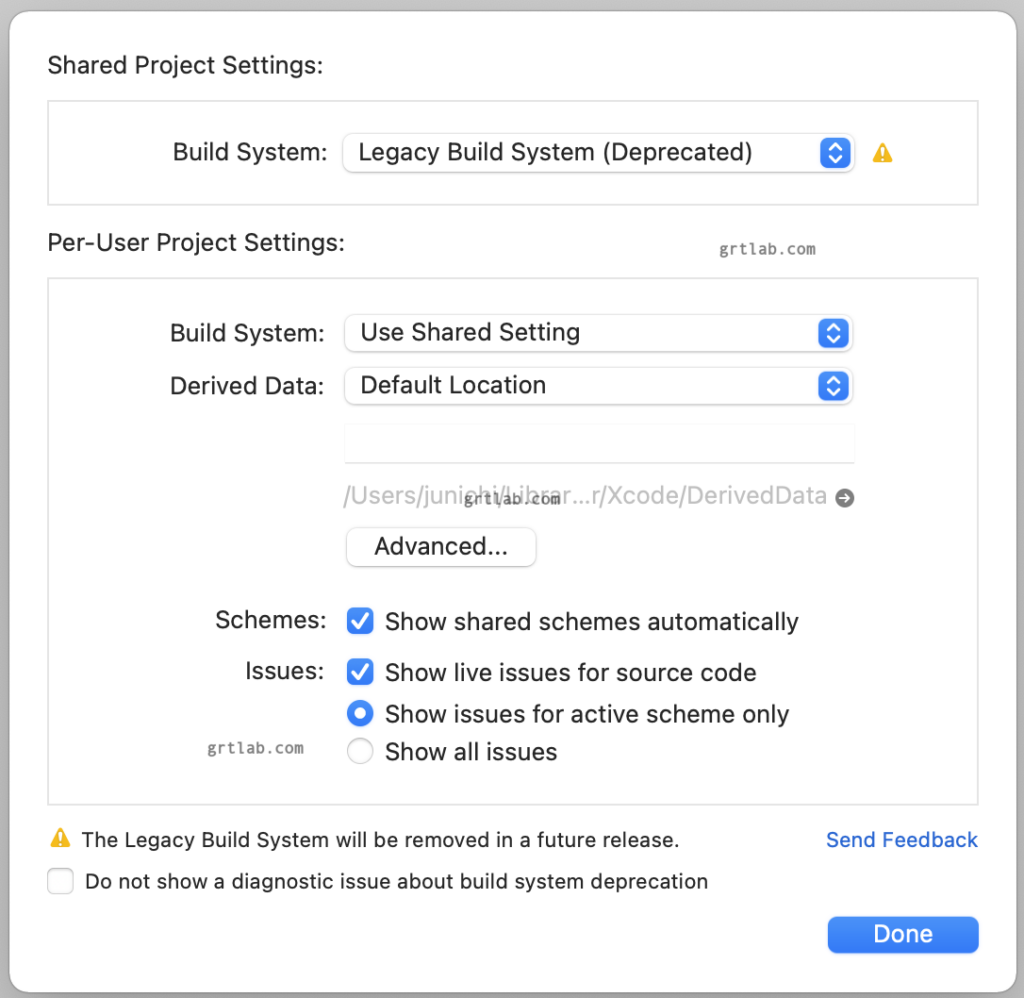 Unity : iOS ビルドエラー : The Legacy Build System will be removed in a future release. You can ...