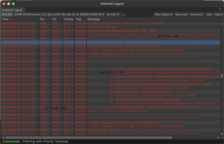 Unity Android Logcat でエラーを確認。「」が繰り返し停止しています！