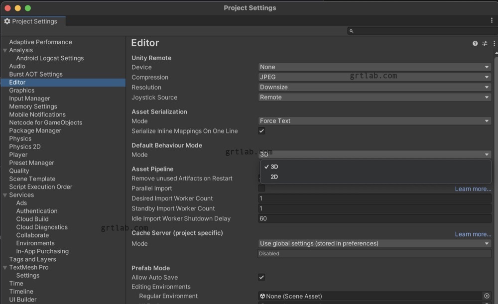 Unity : 3Dプロジェクトを 2Dに変更！ 2D Objectが追加できない？ | GRTLAB.com